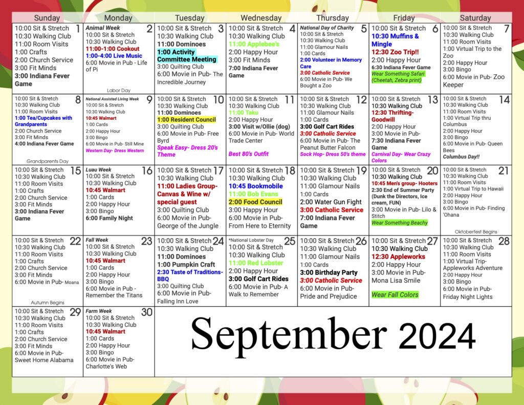 September 2024 Activities Calendar - Traditions of Columbus